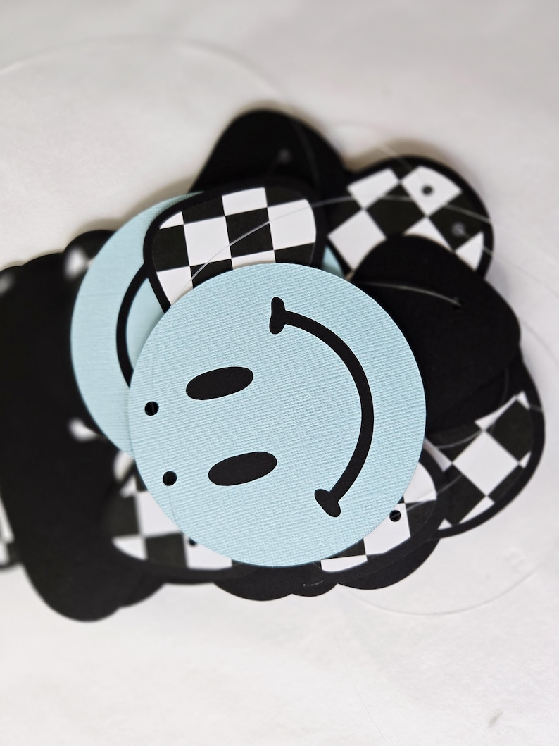 Checkered Retro Happy Birthday Banner, Checkered Backdrop, Smiley Face ...