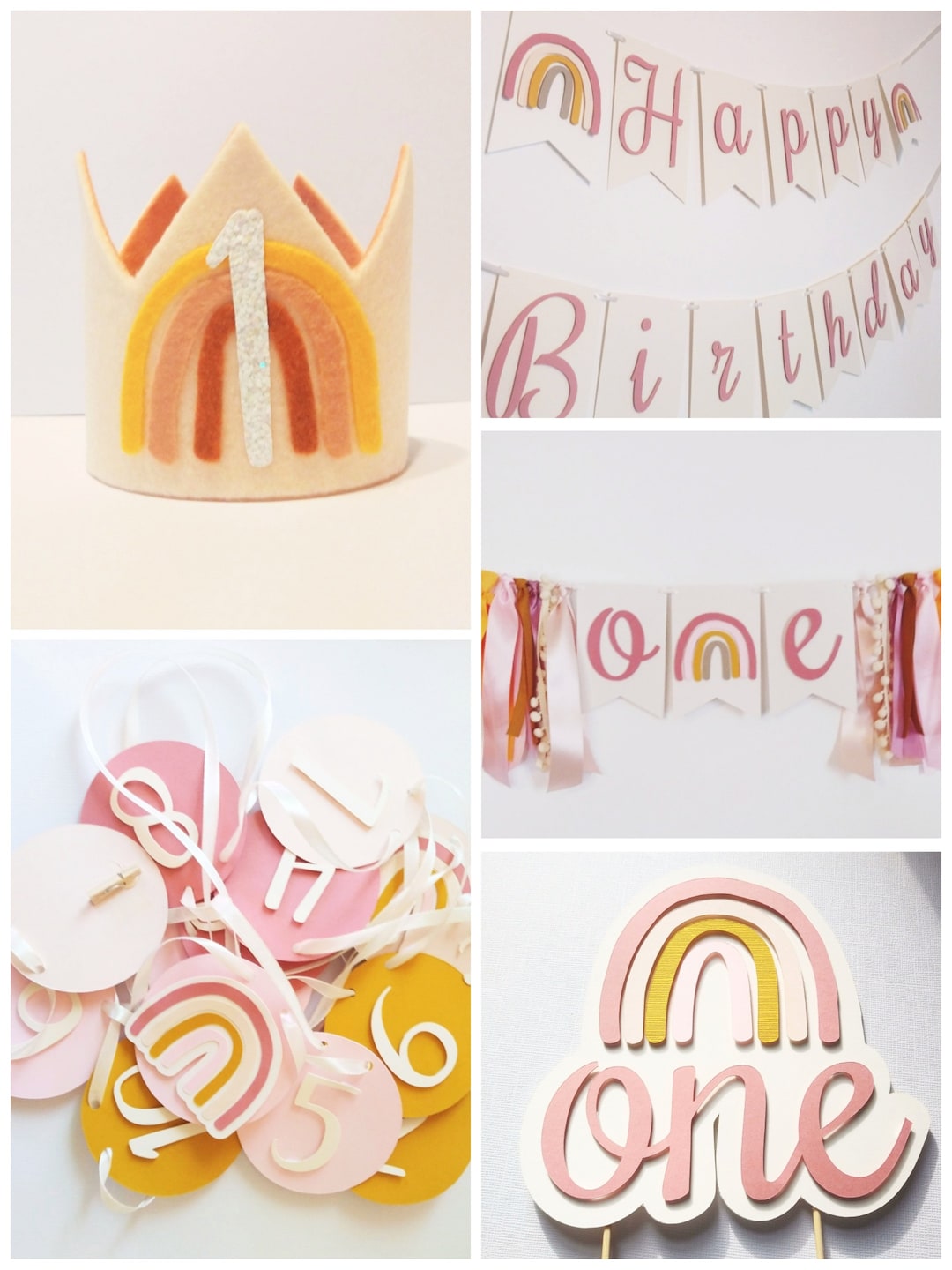 Boho Rainbow Party Package, Rainbow 1st Birthday Party Decorations, Muted Rainbow Theme for ...