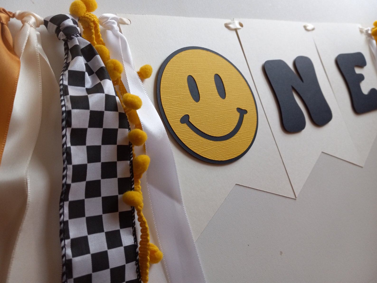 Yellow One Smiley Face Banner, One Happy Dude, First Birthday Boy Decor ...