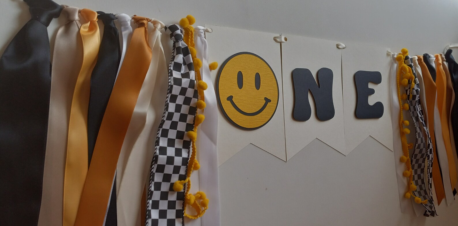 Yellow One Smiley Face Banner, One Happy Dude, First Birthday Boy Decor ...