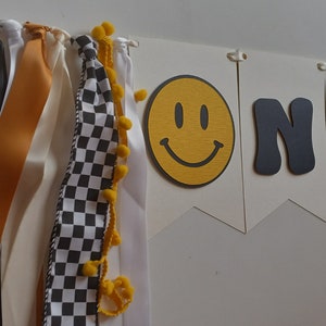 Yellow One Smiley Face Banner, One Happy Dude, First Birthday Boy Decor ...