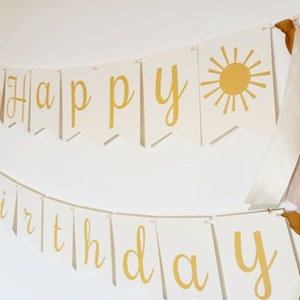 Neutral Rainbow and Sun Happy Birthday Banner, Happy Birthday Banner ...