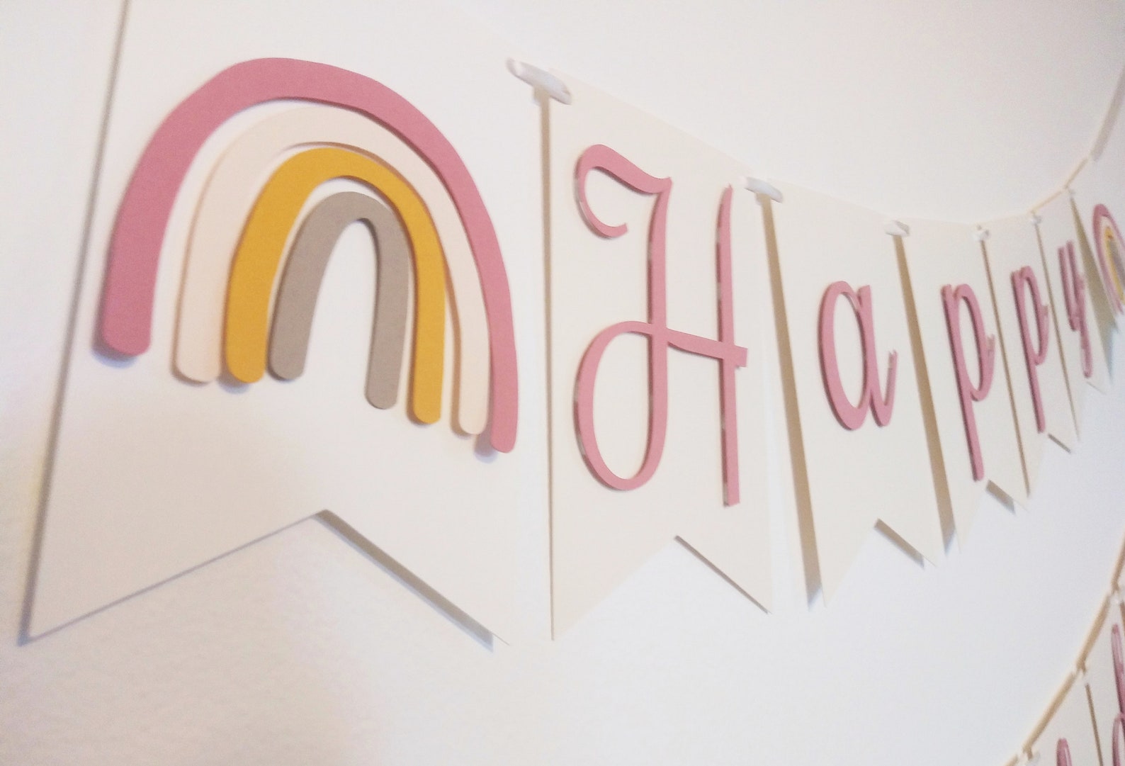 Boho Rainbow Happy Birthday Banner, Rainbow Theme Sign, Modern Rainbow ...