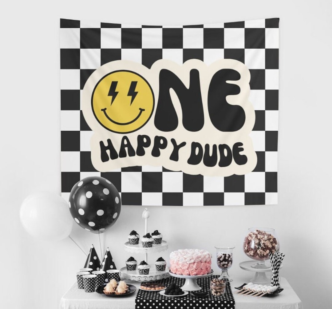 One Happy Dude First Birthday Backdrop Banner, One Rad Dude Sign, Muted ...