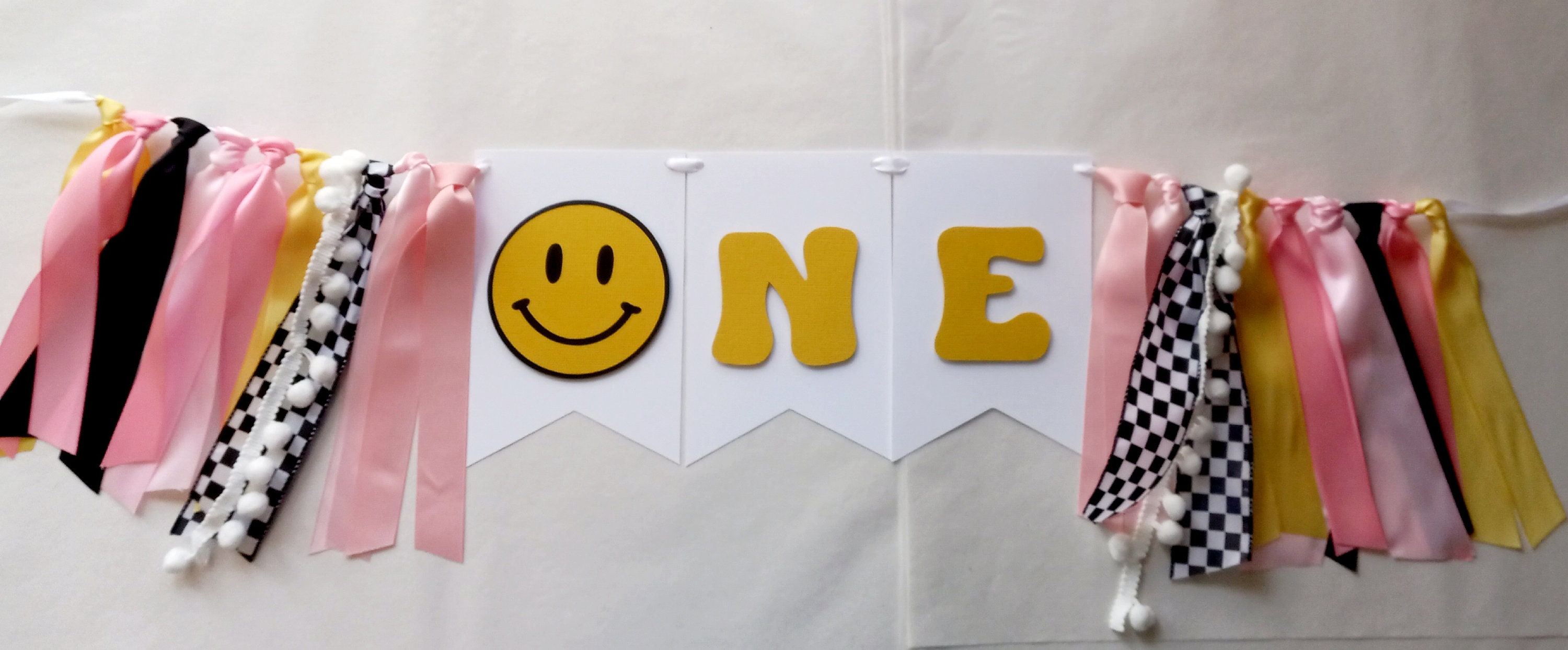 Pink and Yellow Smiley Face Banner, One Happy Babe Garland, One Cool ...
