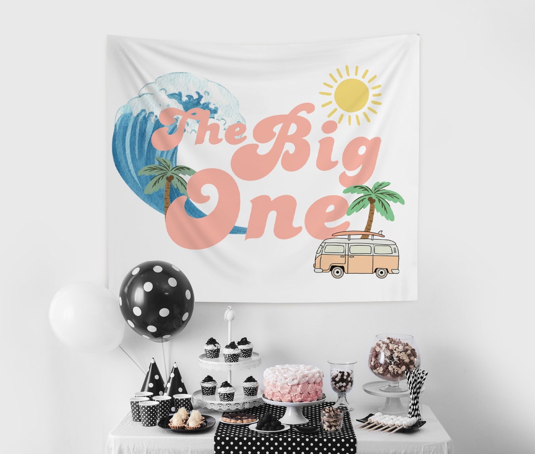 The Big One Girl Banner, Baby Girls First Wave Decor, Pink Surfing ...