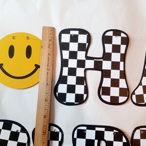 Checkered Retro Happy Birthday Banner, Checkered Backdrop, Smiley Face ...