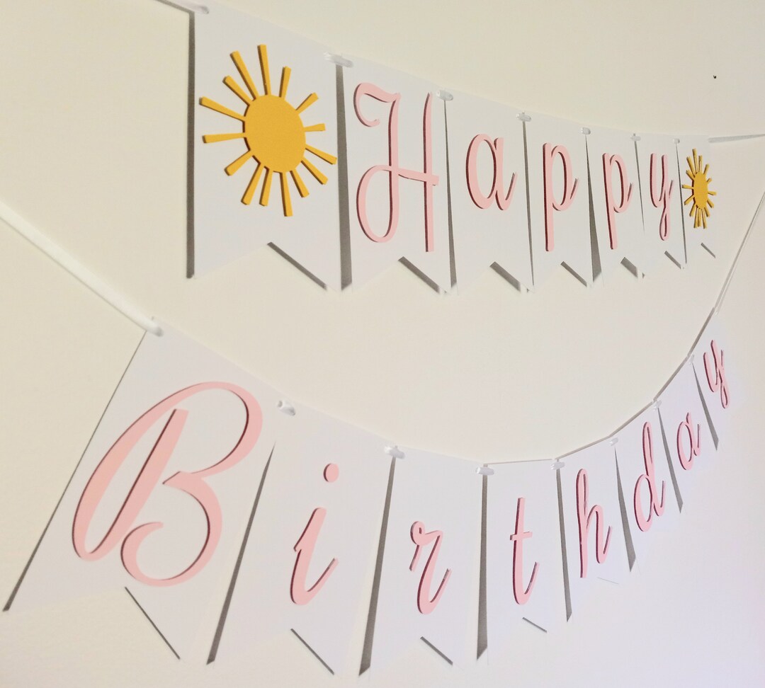 Pink and Yellow Happy Birthday Banner, Sun Theme Happy Birthday Sign ...