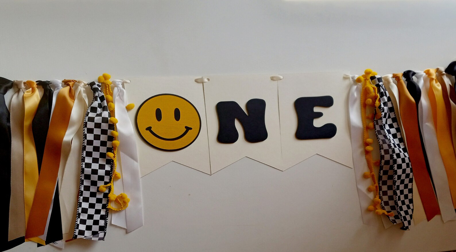 Yellow One Smiley Face Banner, One Happy Dude, First Birthday Boy Decor ...