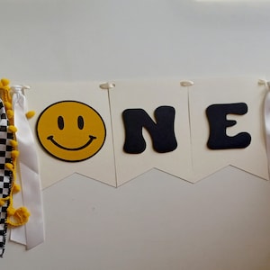 Yellow One Smiley Face Banner, One Happy Dude, First Birthday Boy Decor ...
