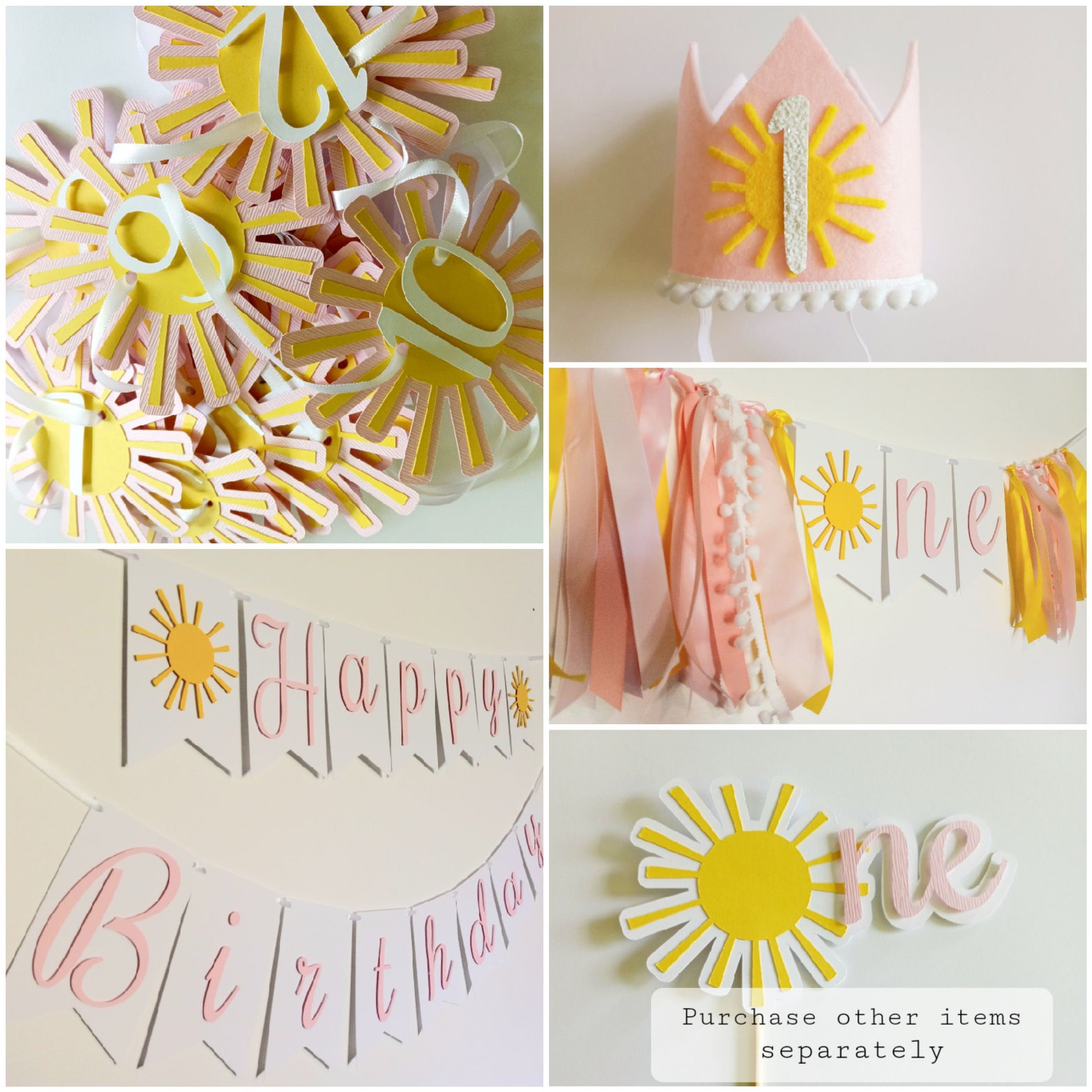 Pink and Yellow Sun Banner, You Are My Sunshine, High Chair Banner Girl ...