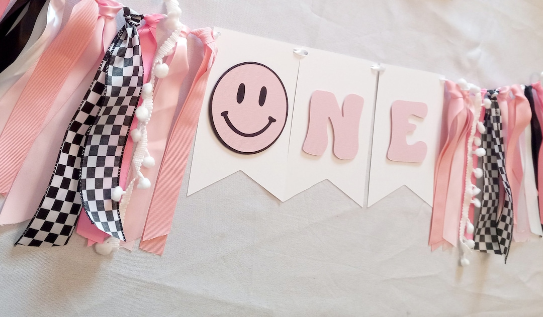 Pink One Smiley Face Banner, One Happy Babe Banner, One Cool Girl Sign ...