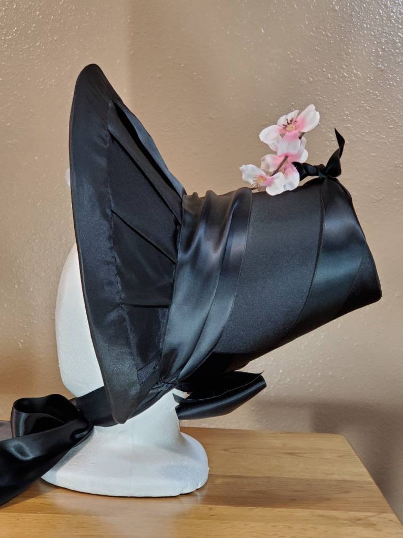 Black Satin Gothic Lolita Romantic Era Bonnet - Etsy
