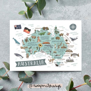 Map of Australia Postcard Cute Illustrated Australia Map - Etsy Australia