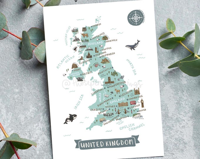 Illustrated Map of British Isles - Postcard - Hand-drawn Map Postcard ...