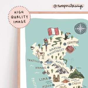 Peru Map Print | Illustrated Travel Poster Souvenir | Cute South ...