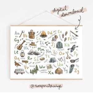 Camping Alphabet Print | Illustrated A-Z Adventure Poster | ABC Kids ...