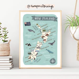 New Zealand Map Art Print: Illustrated Aotearoa Travel Souvenir - Etsy