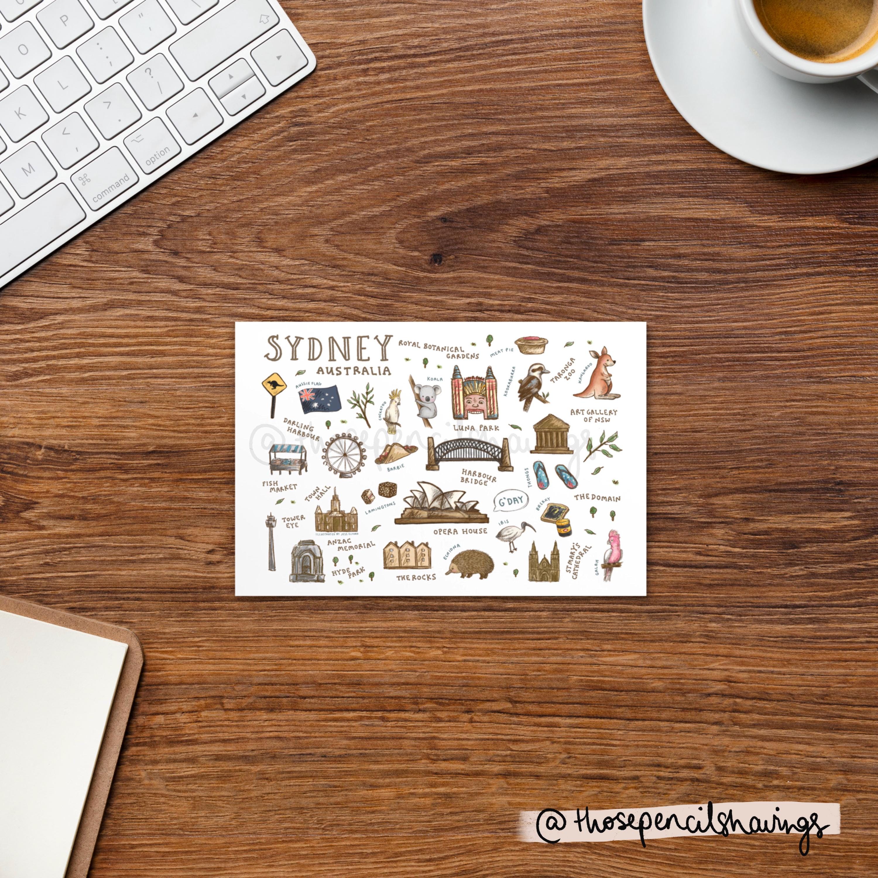 Sydney Landmarks Postcard: Illustrated Australia Travel Art - Etsy