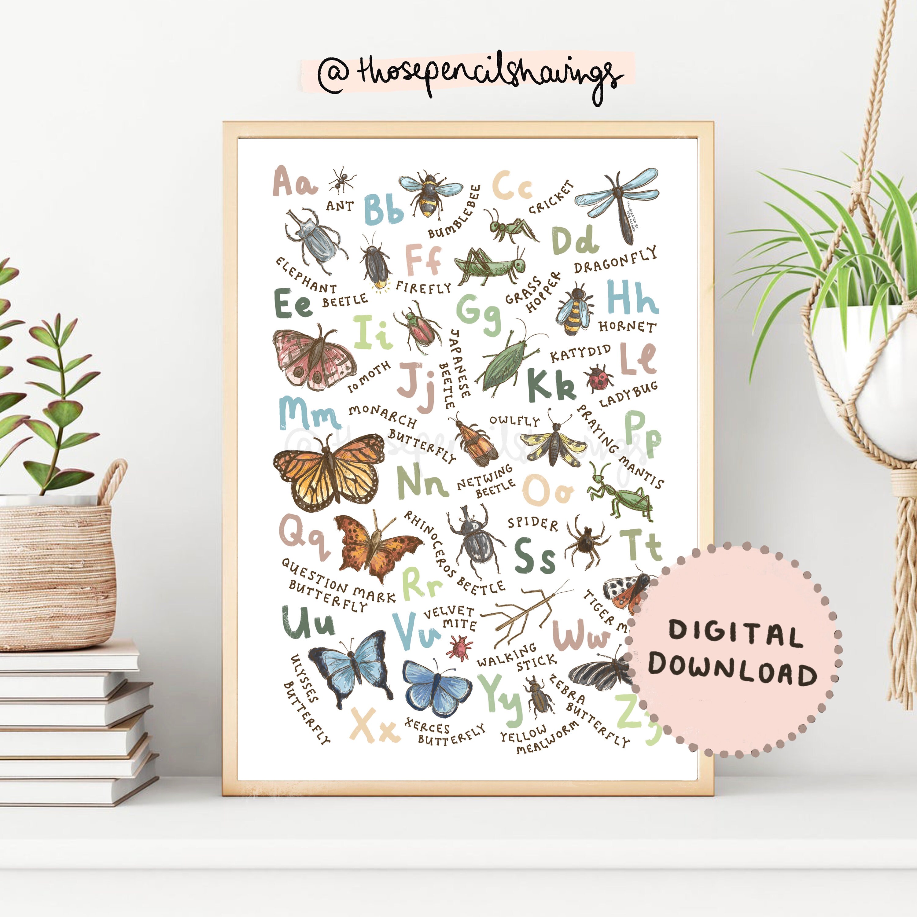 Insect Alphabet Print: A-Z Bug Poster, Kids Nursery Decor (digital ...