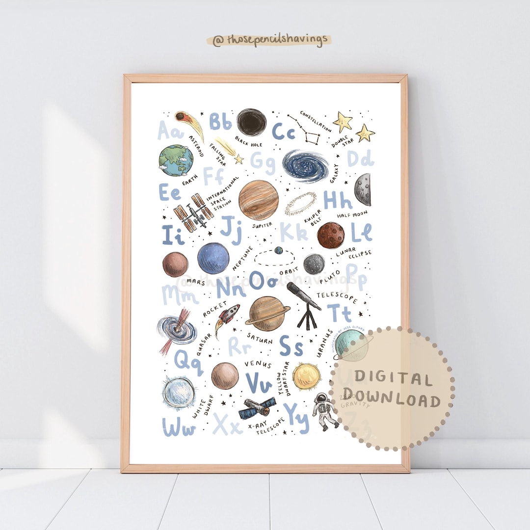 Space Alphabet Print: Galaxy Nursery, Science Classroom (digital ...