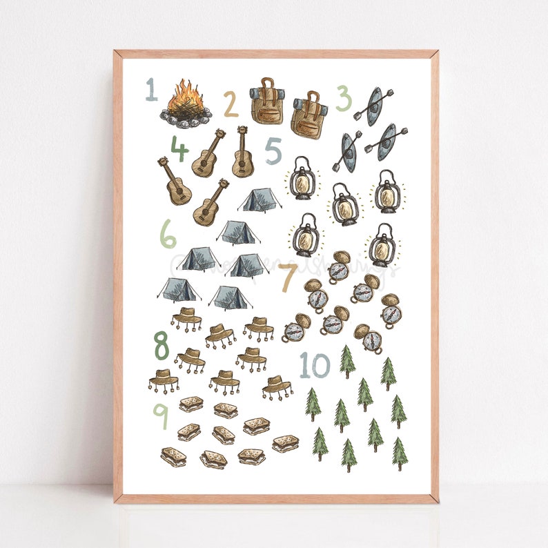 Camping Counting Print: Illustrated Outdoor Nursery Art - Etsy