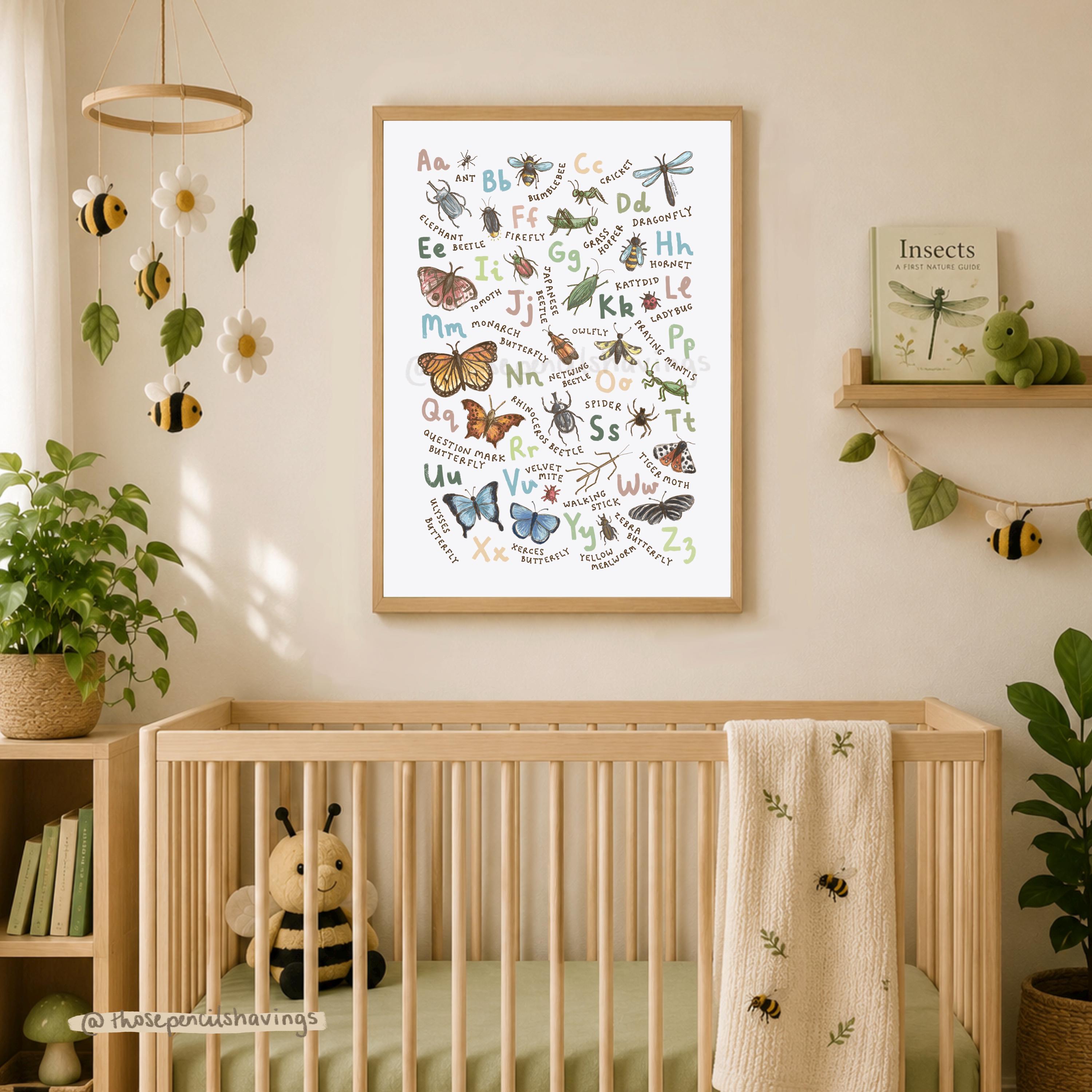 Insect Alphabet Print: A-Z Bug Poster, Kids Nursery Decor (digital ...