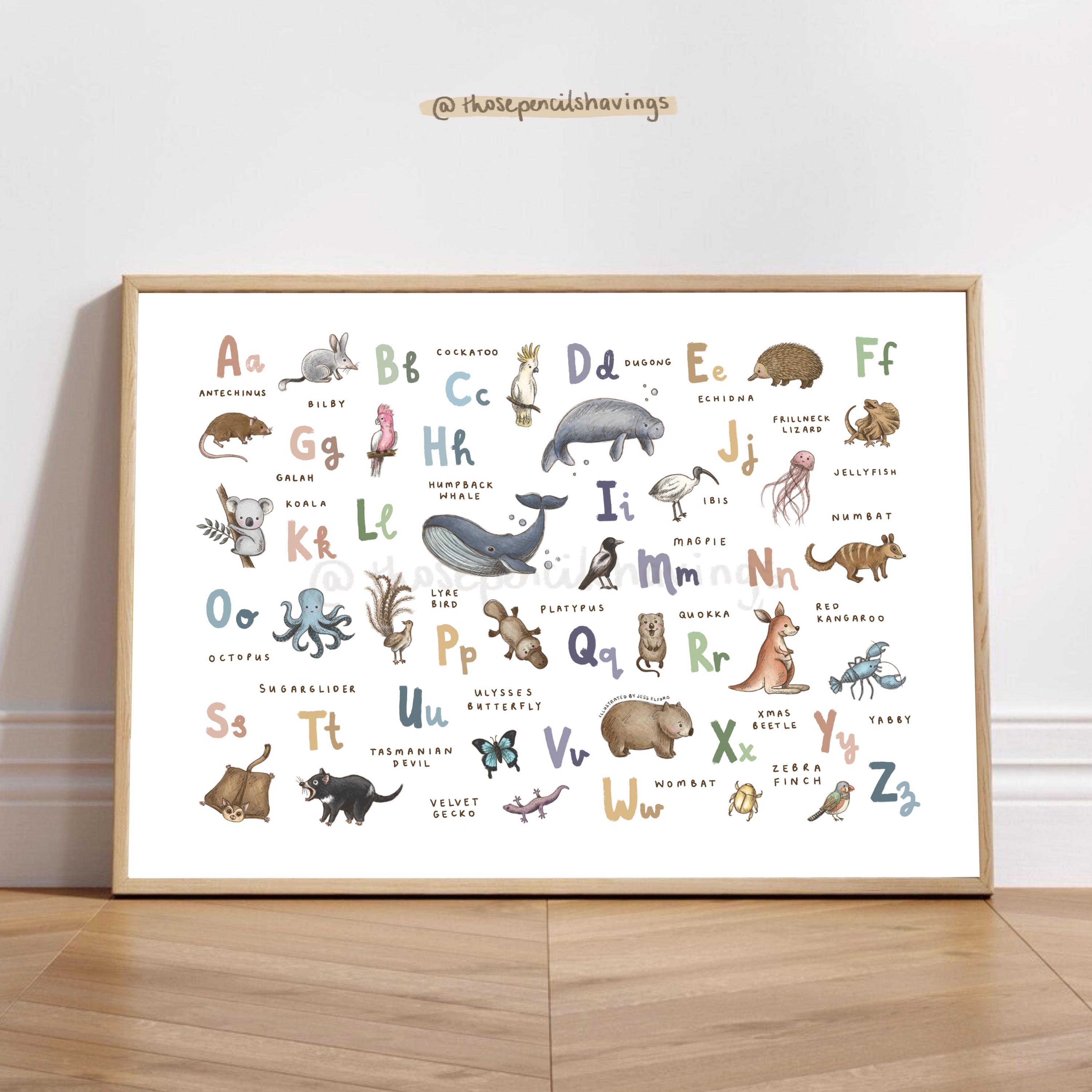 Australian Animals Alphabet Print: Illustrated Nursery Poster (digital ...