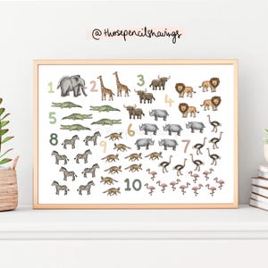 Safari Counting Poster | 1 to 10 Jungle Animal Nursery Wall Art ...