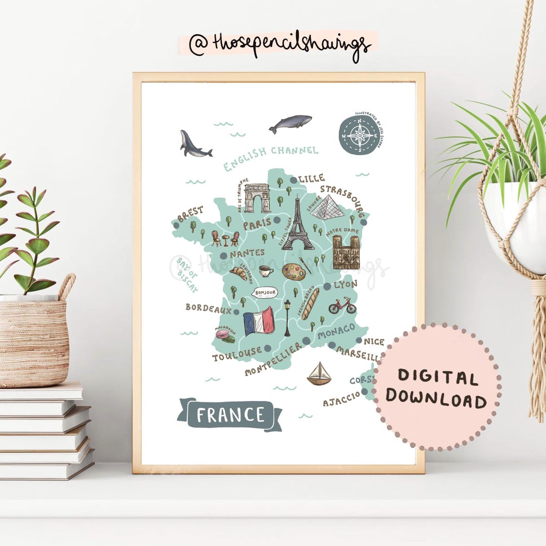 France Map Print: Illustrated Landmarks Travel Poster (digital Download ...