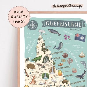 DIGITAL DOWNLOAD | Map of Queensland | Illustrated Australia Map Print ...