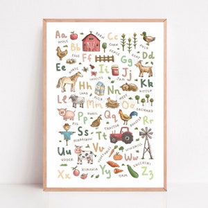 Farm Alphabet Print | Illustrated A-Z Farm Animals Poster | ABC Nursery ...