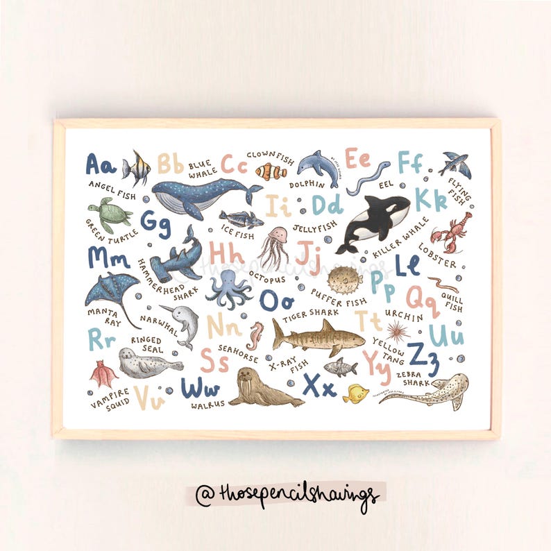 Ocean Animals Alphabet Print: A-Z Sea Life Nursery Decor - Etsy