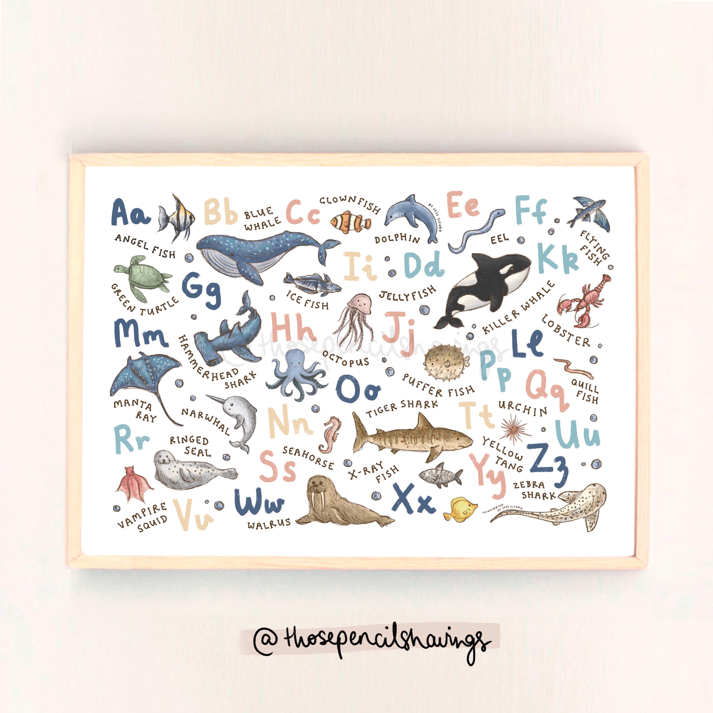 Ocean Animals Alphabet Print: A-Z Sea Life Nursery Decor - Etsy