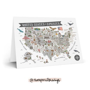 Map of USA Greeting Card Cute Illustrated United States Map Card ...