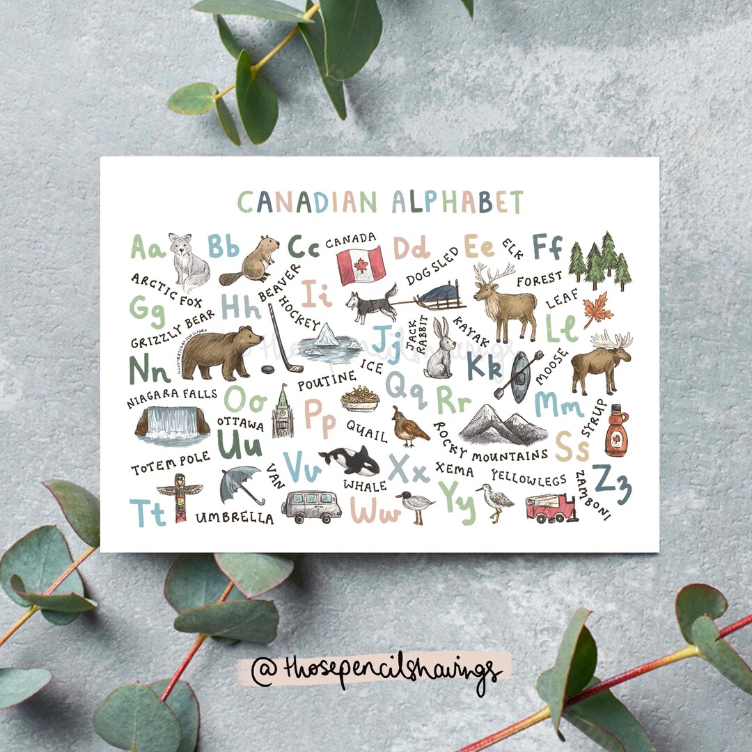 Canadian Alphabet Postcard | Cute Illustrated A-Z Canada Mini Print ...
