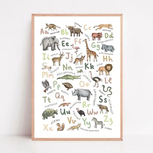 Safari Animals Alphabet Print Cute ABC Poster A-Z African Animals ...