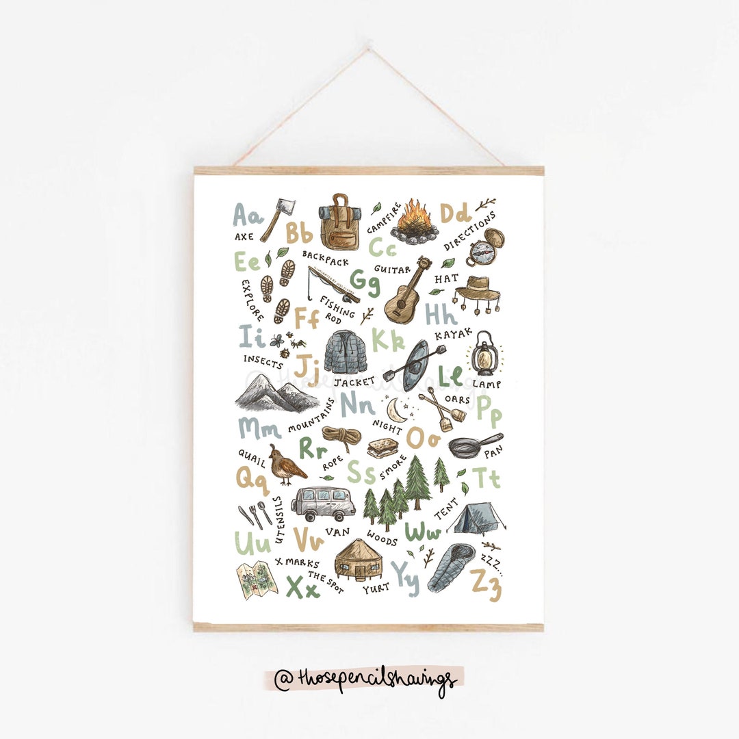 Camping Alphabet Print: Illustrated Abcs, Outdoor Nursery Decor - Etsy