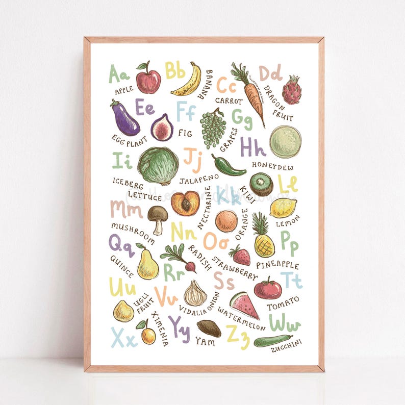 Fruit & Vegetables Alphabet and Counting Print Set of 2 | A–Z and 1–10 ...
