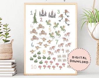 Fairytale Princess Counting Print: 1-10 Nursery Wall Art (digital ...