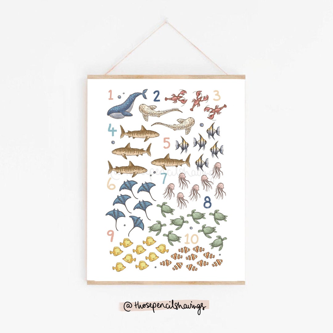 Ocean Animals Counting Poster | 1 to 10 Sea Life Wall Art | Educational ...