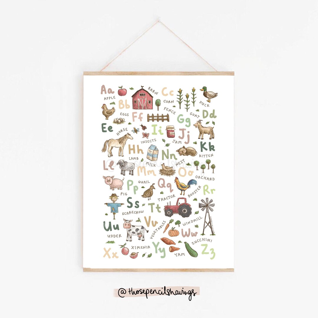 Farm Alphabet Print: Illustrated Animals ABC Poster - Etsy