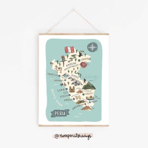 Peru Map Print | Illustrated Travel Poster Souvenir | Cute South ...