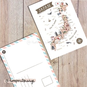 Map of Japan Postcard Cute Illustrated Japan Map Mini Print Japanese ...