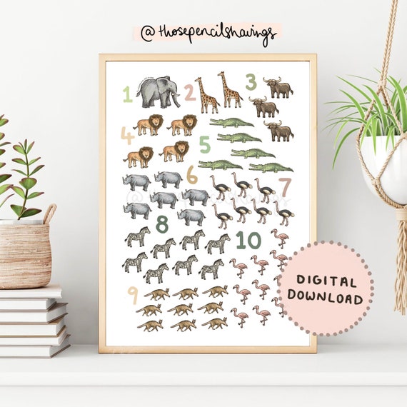 Safari Animals Numbers Print Illustrated 123 Poster - Etsy