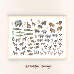 Safari Counting Poster | 1 to 10 Jungle Animal Nursery Wall Art ...
