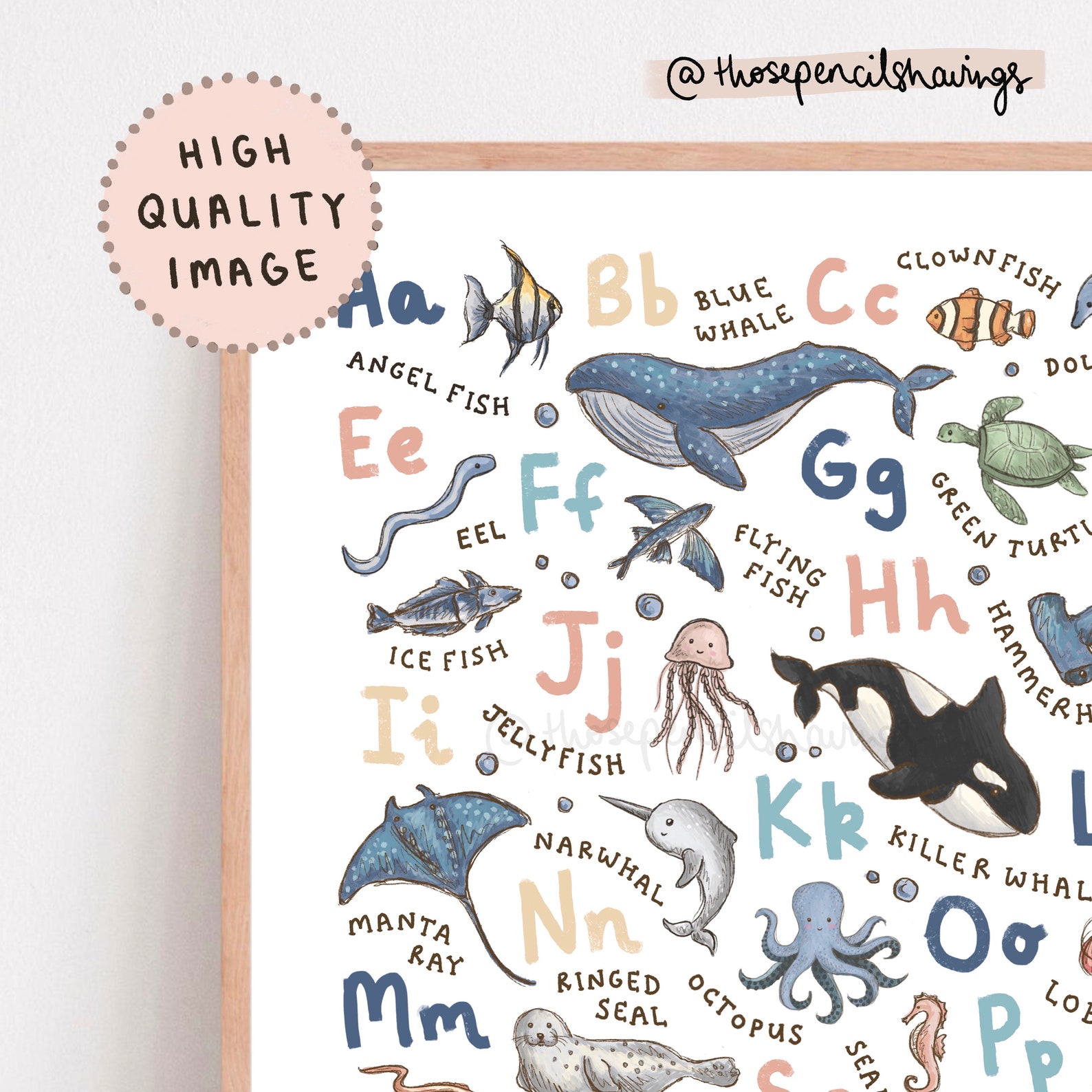 Ocean Alphabet Print Cute Sea Life ABC Poster A-Z Marine - Etsy Australia