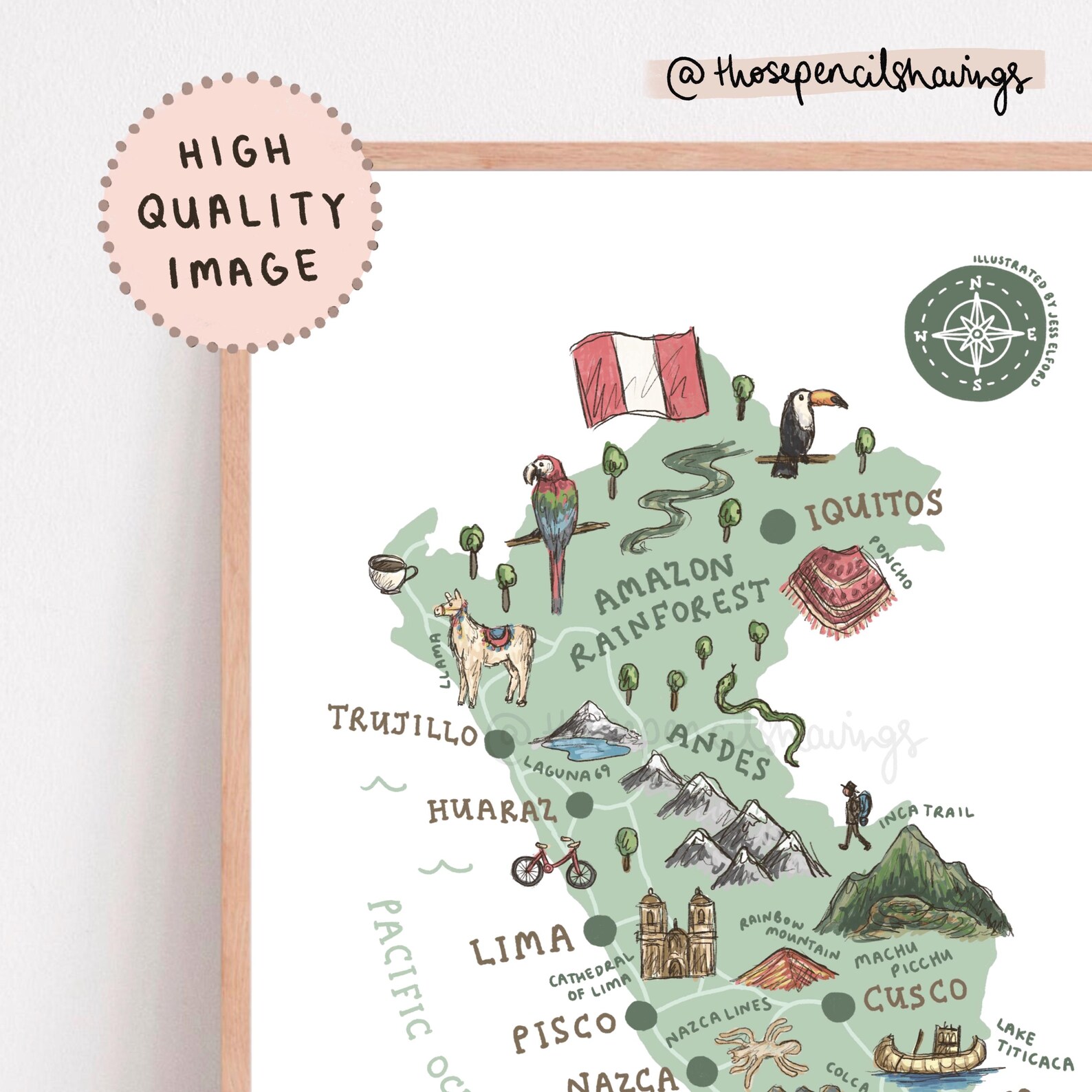 Peru Map Print: Illustrated Travel Poster, Landmarks & Animals (digital ...