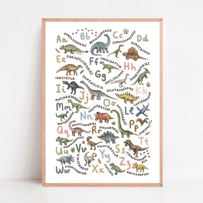 Dinosaur Alphabet & Numbers Poster Set: Dino Nursery Decor (digital ...