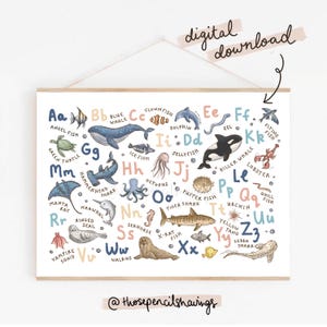 Ocean Animals Alphabet Print: Sea Life Nursery Decor (digital Download ...